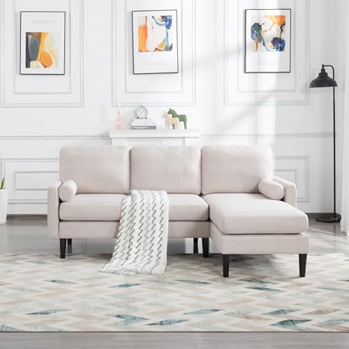 Convertible Modular Sectional Sofa,L-Shaped Reversible Corner Couch with Chaise Lounge and Rubber Wood Legs,Comfy Upholstery 3-Seat w/Toss Pillows for Living Room/Apartment/Office/Compact Space