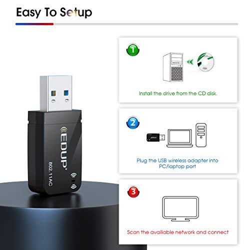 1300Mbps USB 3.0 Wireless WiFi Adapter for PC, USB Wi-Fi Dongle AC Mini Network Adapters 802.11ac 2.4GHz/5GHz Built-in Antenna for Windows 11/10/7/8/8.1/XP Mac OS 10.6-10.15