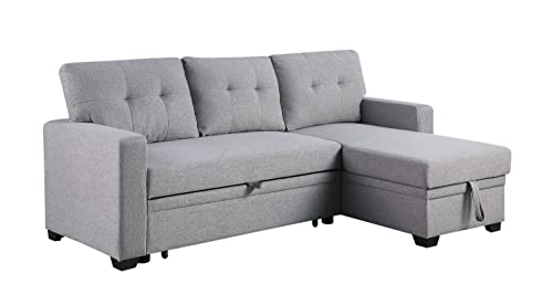Prohon Sectional Multi-Functional Convertible Sleeper Sofa Bed, 3 Seats Loveseat with Pull Out Couch & Upholstered Chaise for Living Room Bedroom Home Office Apartment, Light Gray
