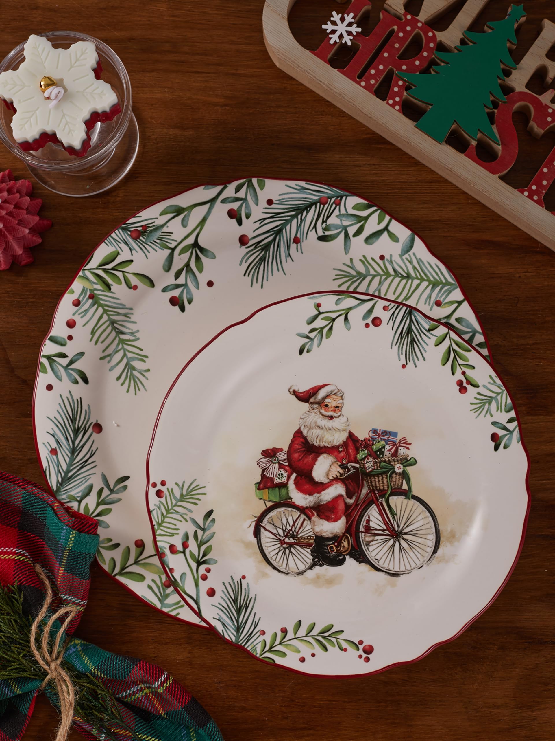 Bico Santa On The Way 11 inch Dinner Plates, Set of 4, for Pasta, Salad, Maincourse, Microwave & Dishwasher Safe