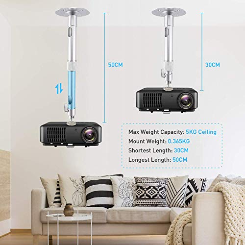 NIERBO Universal Projector Wall Ceiling Mount Hanger 360°Rotatable Head with Extendable Length 11.8 Inch to 19.7 Inch / 11 lbs Load Mounting Bracket