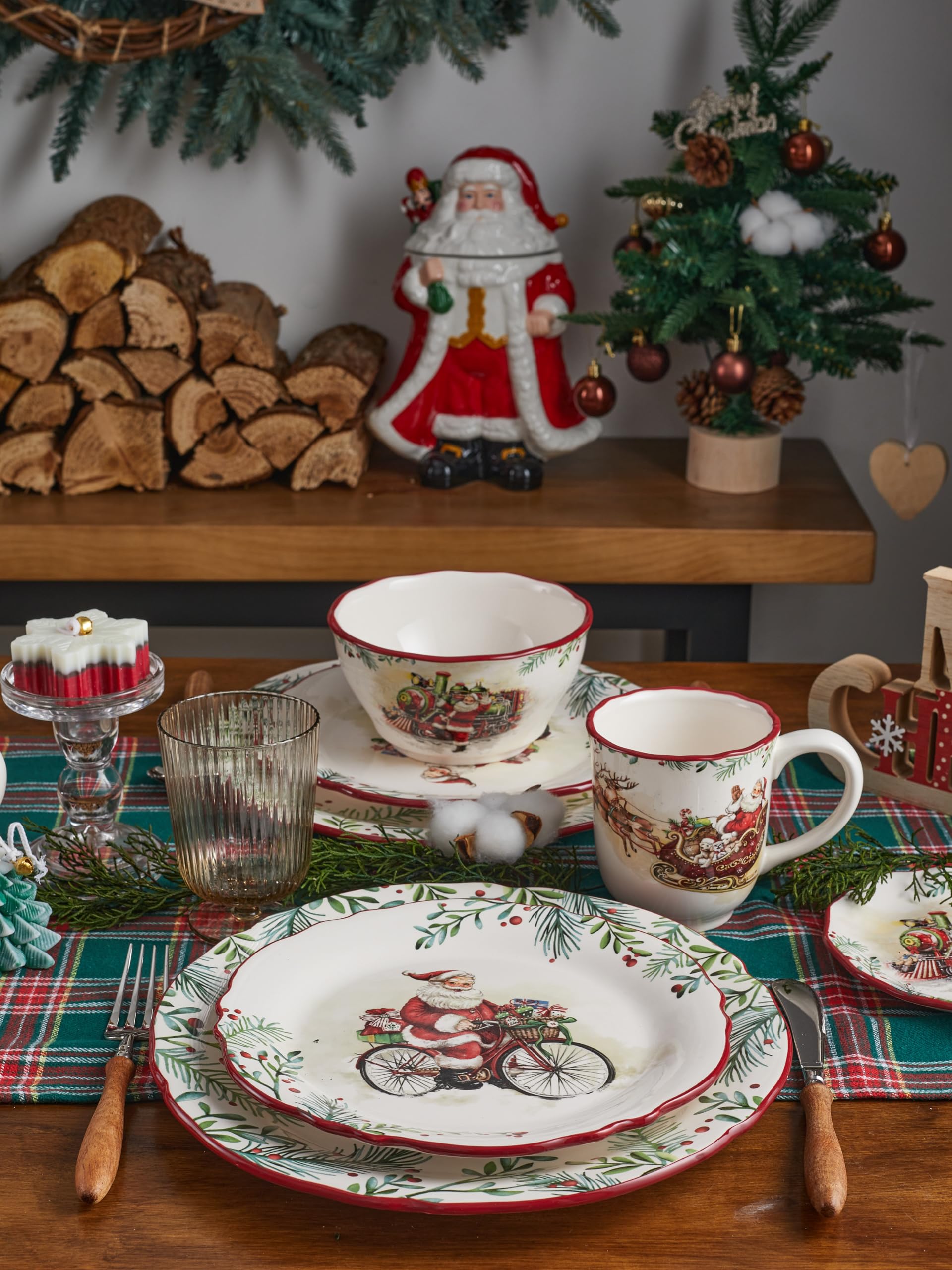 Bico Santa On The Way 11 inch Dinner Plates, Set of 4, for Pasta, Salad, Maincourse, Microwave & Dishwasher Safe