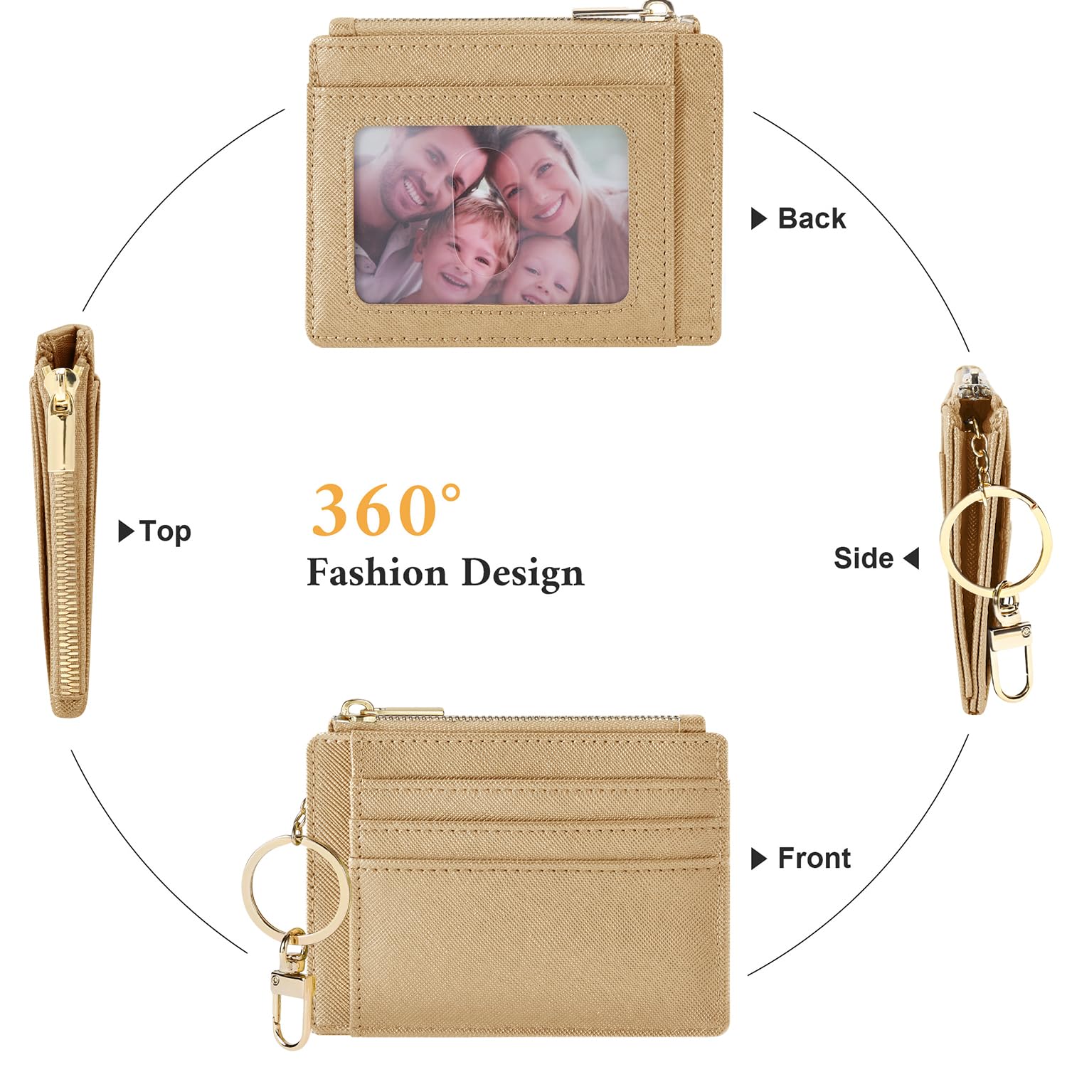 Sodsay Card Case Slim Front Pocket Wallet for Women Credit Card Holder with Keychain(CH Champagne Gold)