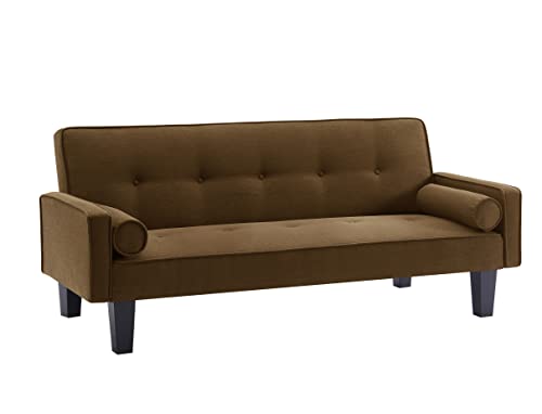 ERYE Brown 3-in-1 Upholstered Futon Loveseat Convertible Sleeper Bed,2-Seaters Sofa & Couch Soft Cushions Love Seat Daybed for Small Space Living Room Napping