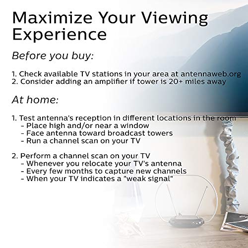 Philips Rabbit Ears Indoor TV Antenna, Dipoles and Circular Loop, Tabletop Antenna, Digital, Smart TV Compatible, HDTV Antenna, 4K 1080P VHF UHF, 5ft Coaxial Cable, Black, SDV8201B/27
