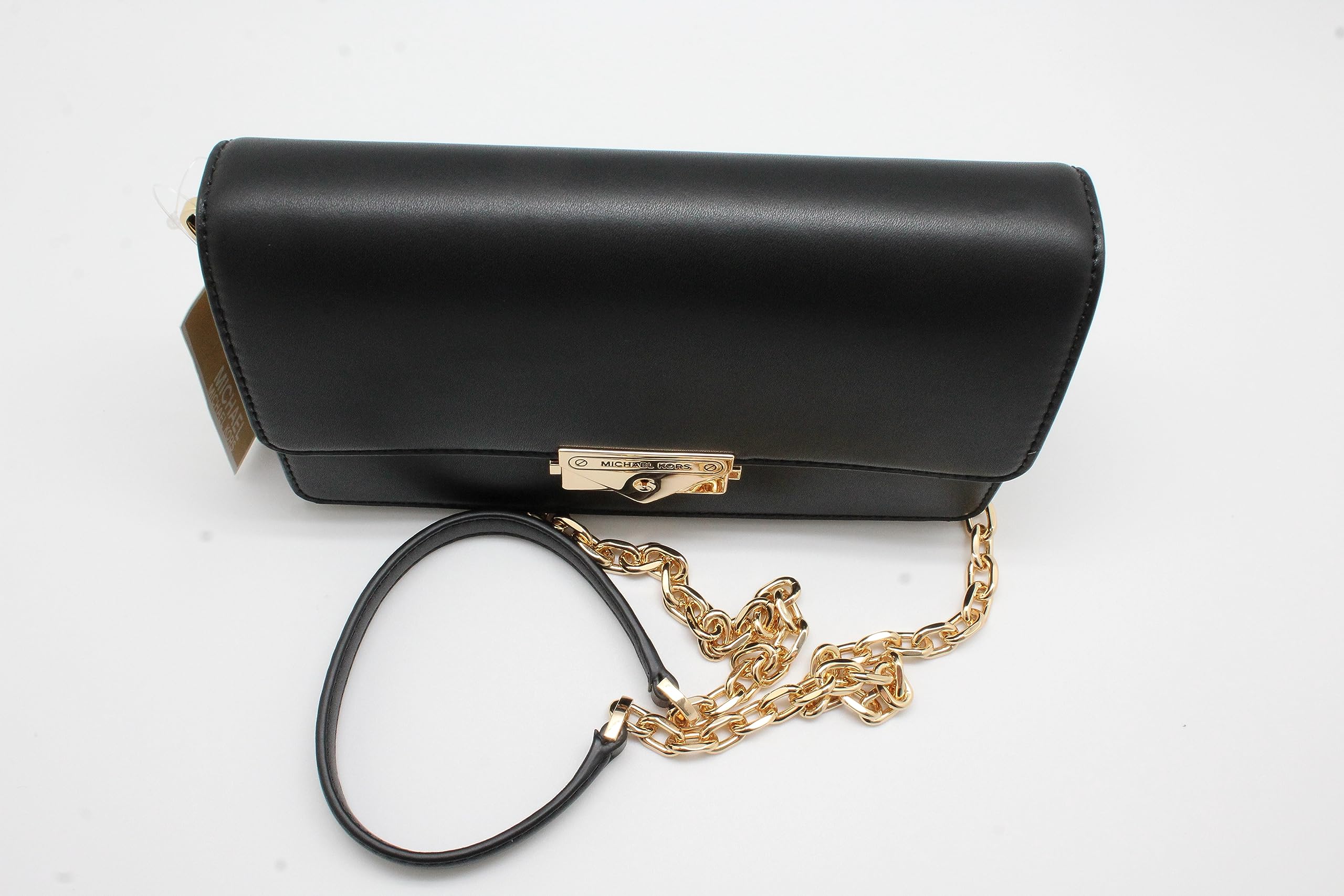MICHAEL KORS CECE MEDIUM FLAP VEGAN LEATHER SHOULDER CROSSBODY BAG CLUTCH BLACK