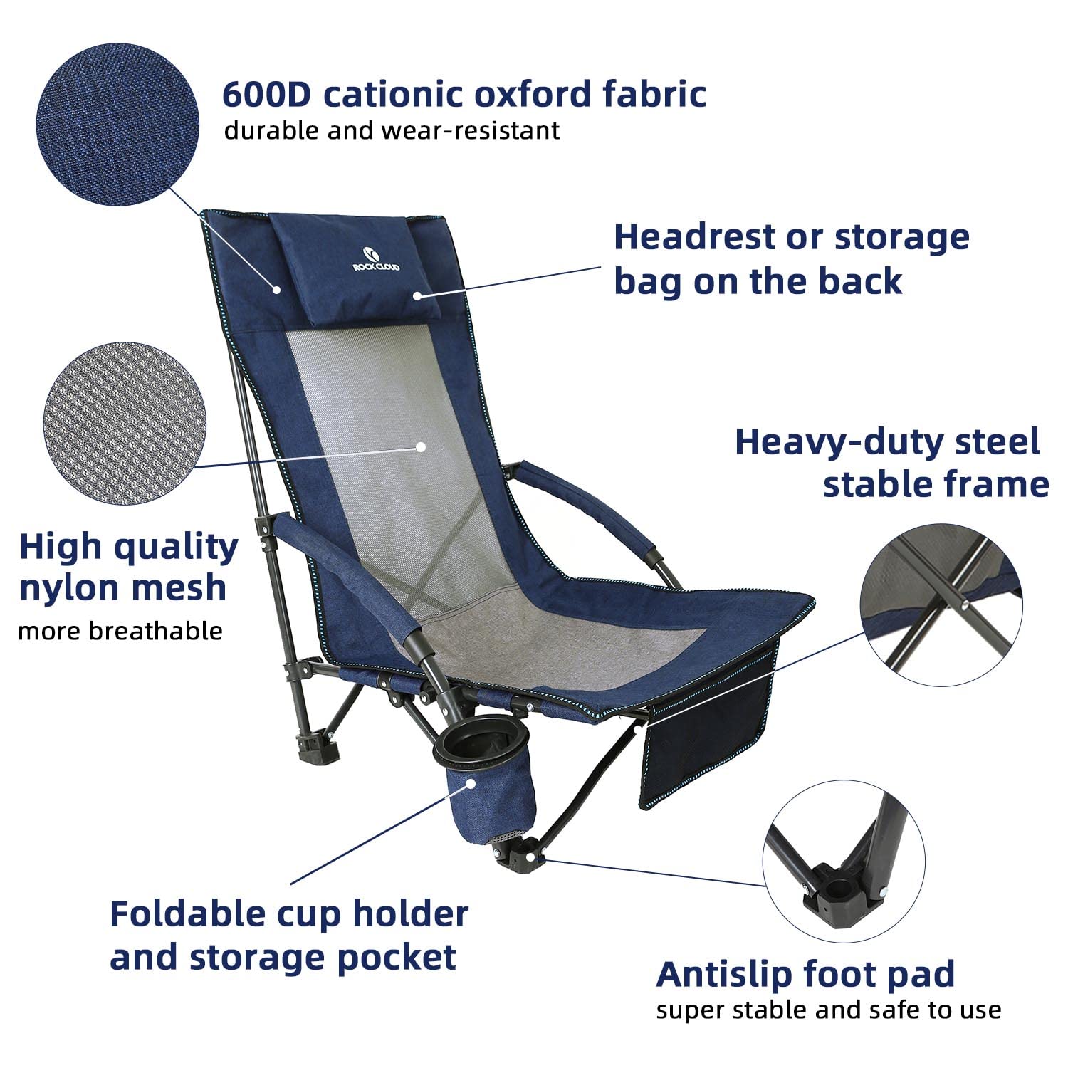 ROCK CLOUD Portable Folding Beach Chair Low Camping Chairs for Camp Lawn Hiking Sports Hunting, Green