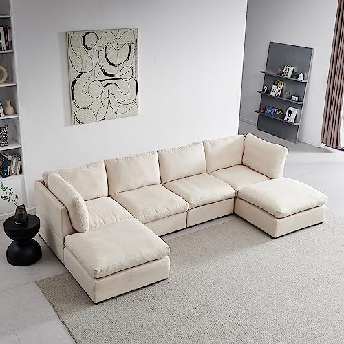 Oversized Modular Sectional Sofa Set,Extra Large U Shaped Convertible Couch with Reversible Chaise and Movable Ottoman,Free Combination Symmetrical Sofa&Couches Bed for Living Room Office