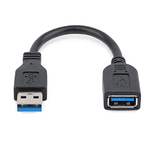 StarTech.com 6in Short USB 3.0 Extension Adapter Cable (USB-A Male to USB-A Female) - USB 3.1 Gen 1 (5Gbps) Port Saver Cable - Black (USB3EXT6INBK)