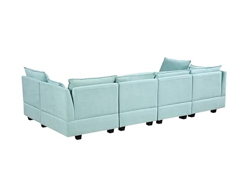 kevinplus 115'' Modular Sectional Sofa Couch with Storage Seat for Living Room, Modern L-Shaped U-Shaped 6-Seat Convertible Sofa Couch Bed for Apartment, Free Combination, Linen Fabric, Light Green