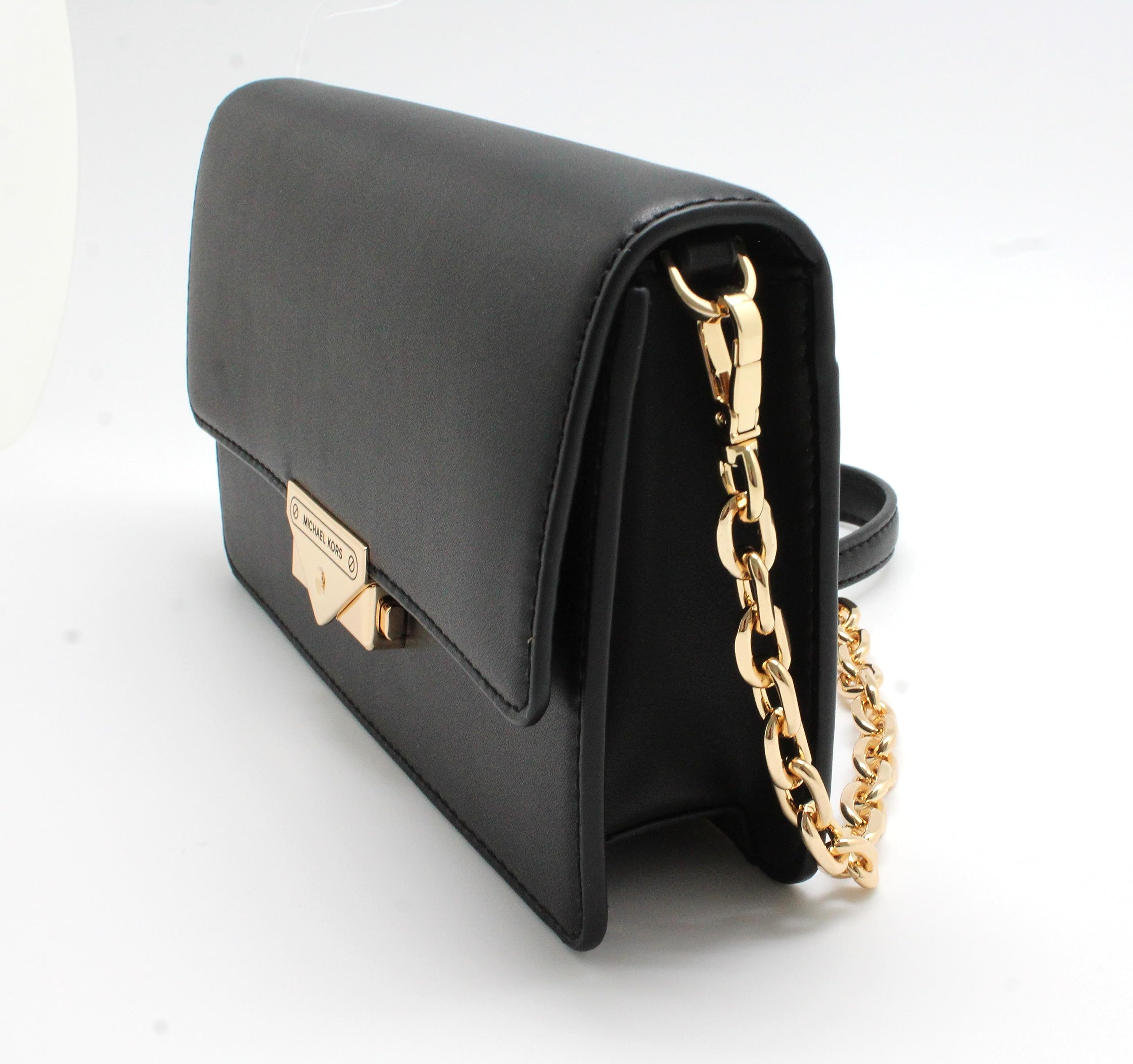 MICHAEL KORS CECE MEDIUM FLAP VEGAN LEATHER SHOULDER CROSSBODY BAG CLUTCH BLACK