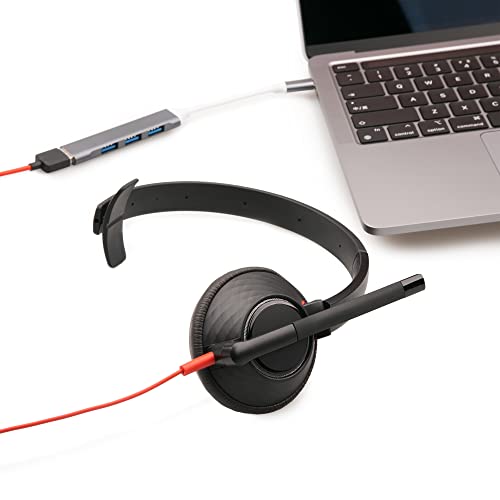 ITSPWR Bundle PlantronicsĀ® Blackwire 5210 Wired, Single Ear Headset with Boom Mic, Connect via USB-A to PC/Mac, Comes with a USB Type-C 4Port Hub