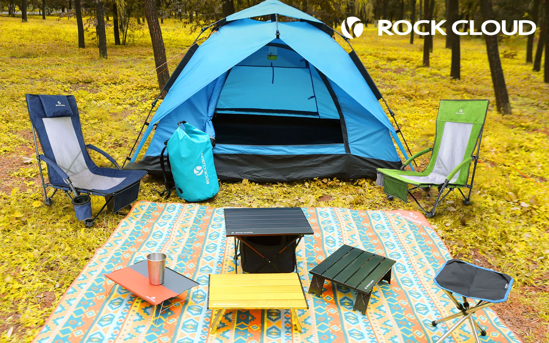 ROCK CLOUD Portable Folding Beach Chair Low Camping Chairs for Camp Lawn Hiking Sports Hunting, Green