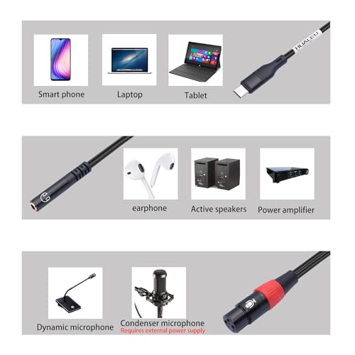 HUALEU 3.3FT USB C to XLR Female Mic Cable & 3.5mm (1/8") Female Stereo Out,XLR-to-USB C Digital Interface with Headphone Jack,for iPhone 15 Google Huawei Phone
