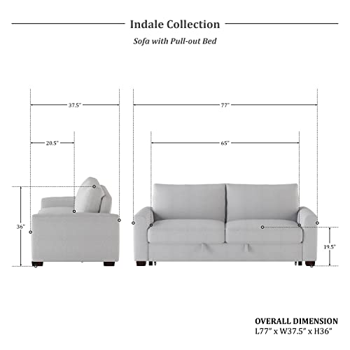 Lexicon Indale Convertible Studio Sofa Sleeper, Wooden Leg, Gray, Grey