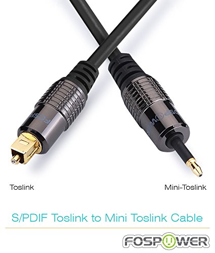 FosPower (6 Feet) 24K Gold Plated Toslink to Mini Toslink Digital Optical S/PDIF Audio Cable with Metal Connectors & Strain-Relief PVC Jacket
