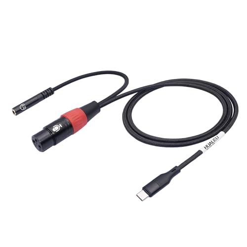 HUALEU 3.3FT USB C to XLR Female Mic Cable & 3.5mm (1/8") Female Stereo Out,XLR-to-USB C Digital Interface with Headphone Jack,for iPhone 15 Google Huawei Phone