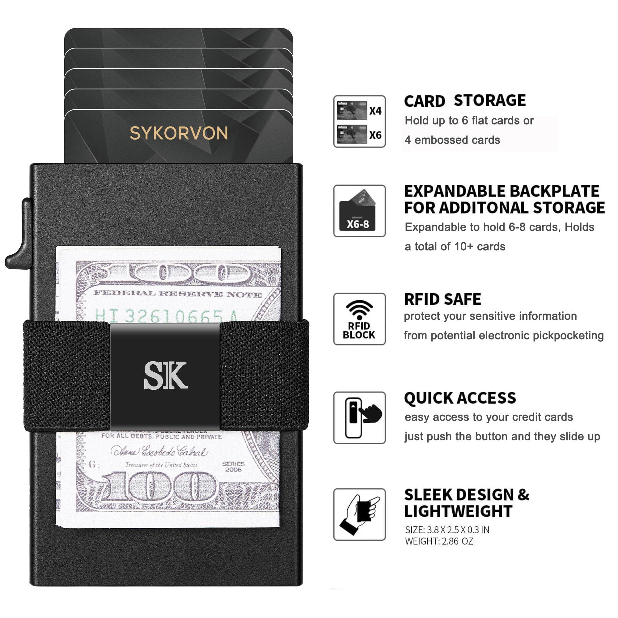 Sykorvon Minimalist Card Holder Wallet for Men, Aluminum Slim Metal Wallet with Money Band, RFID Blocking Pop Up Wallet, Holds 12+ Cards Plus Cash…