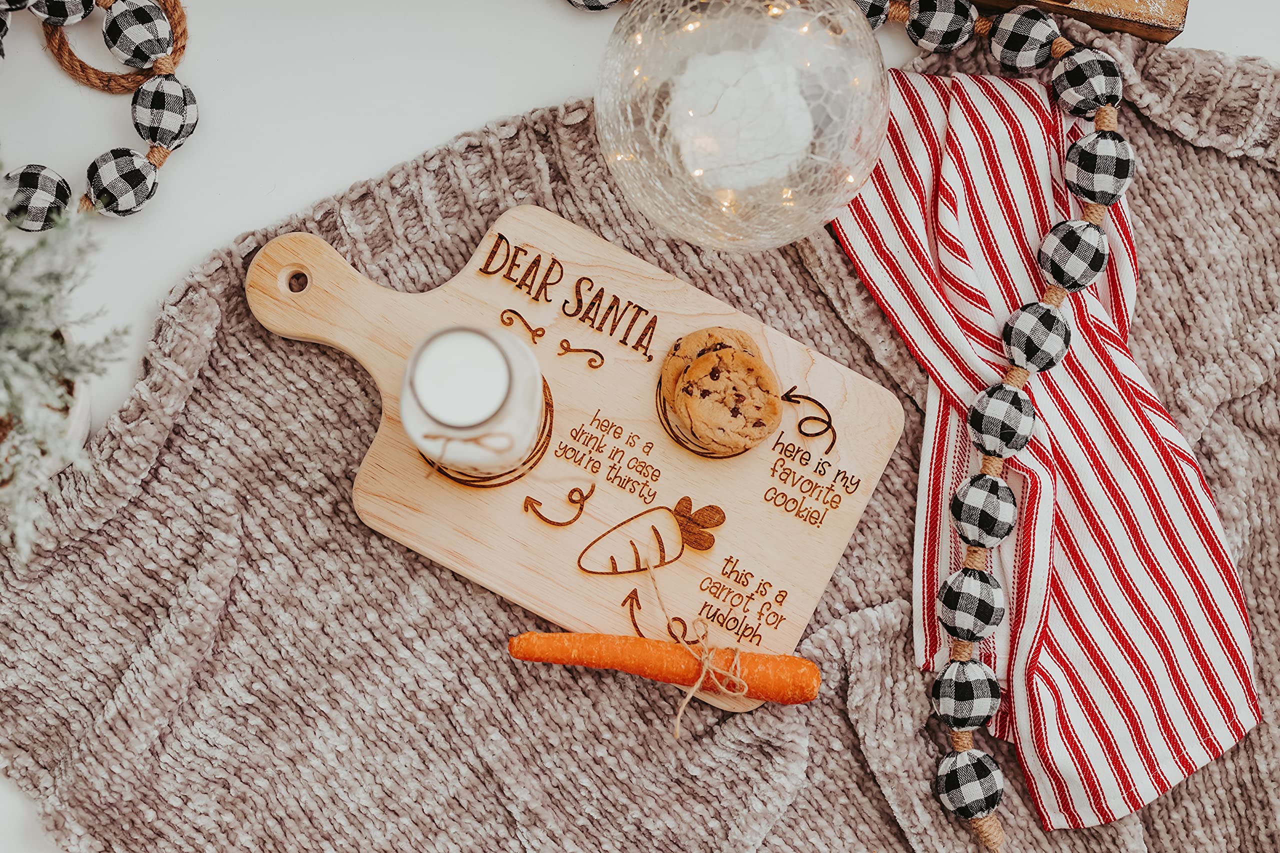 Legacy and Light Engraved Wooden Santa Cookie Plate for Christmas Traditions, Board for Santa Claus and Reindeer for Milk and Cookies
