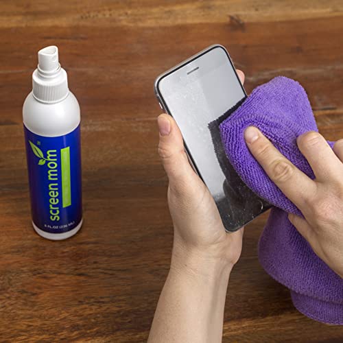 Screen Mom Screen Cleaner Home & Away Bundle – Designed for LED, LCD, Plasma, TV, iPad, Laptop, Computer Monitor, Tablets, Phones, & Eyeglasses - Includes 8oz & 2oz Bottle with 4 Microfiber Cloths