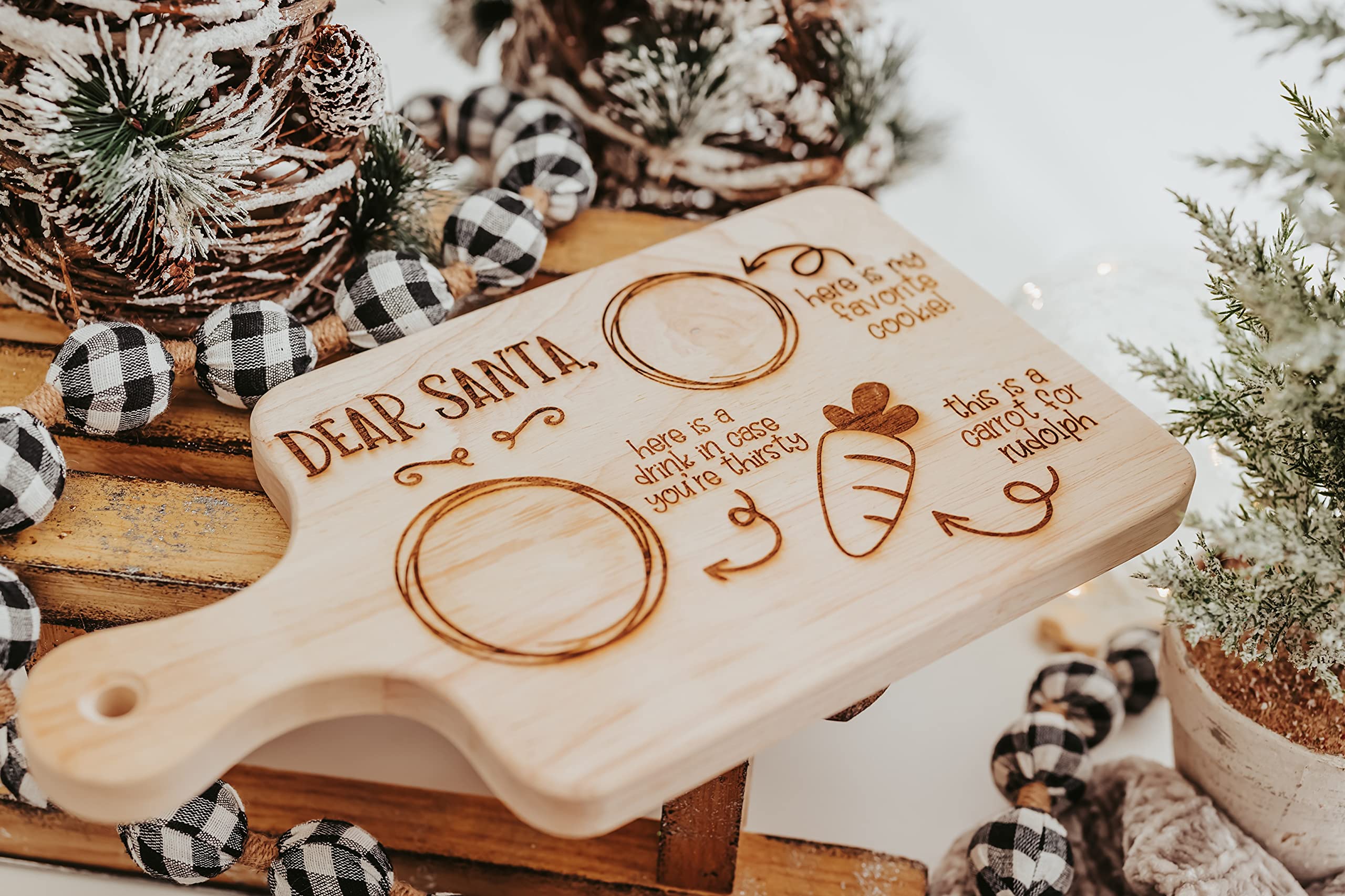 Legacy and Light Engraved Wooden Santa Cookie Plate for Christmas Traditions, Board for Santa Claus and Reindeer for Milk and Cookies