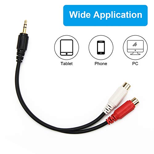 AHIER 3.5mm Gold 1/8 Stereo Mini Jack Male to 2 Female RCA Adapter Audio