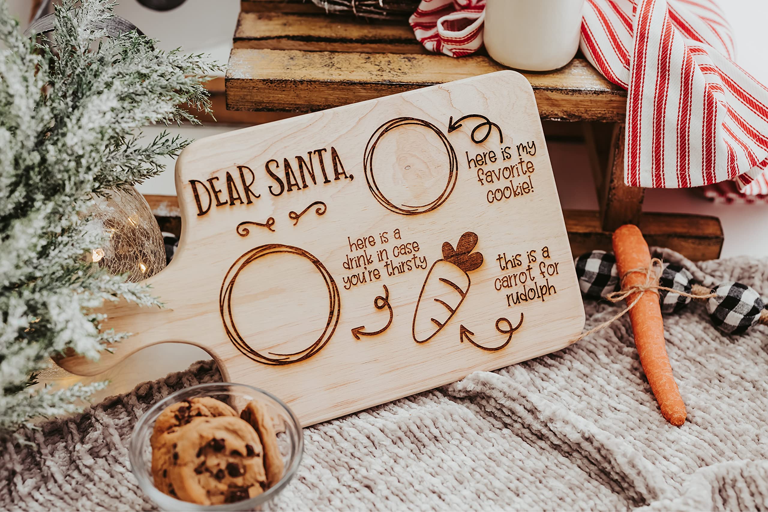 Legacy and Light Engraved Wooden Santa Cookie Plate for Christmas Traditions, Board for Santa Claus and Reindeer for Milk and Cookies