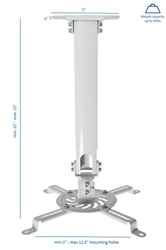 VIVO Universal Extending Ceiling Projector Mount, Height Adjustable Projection, White, MOUNT-VP02W