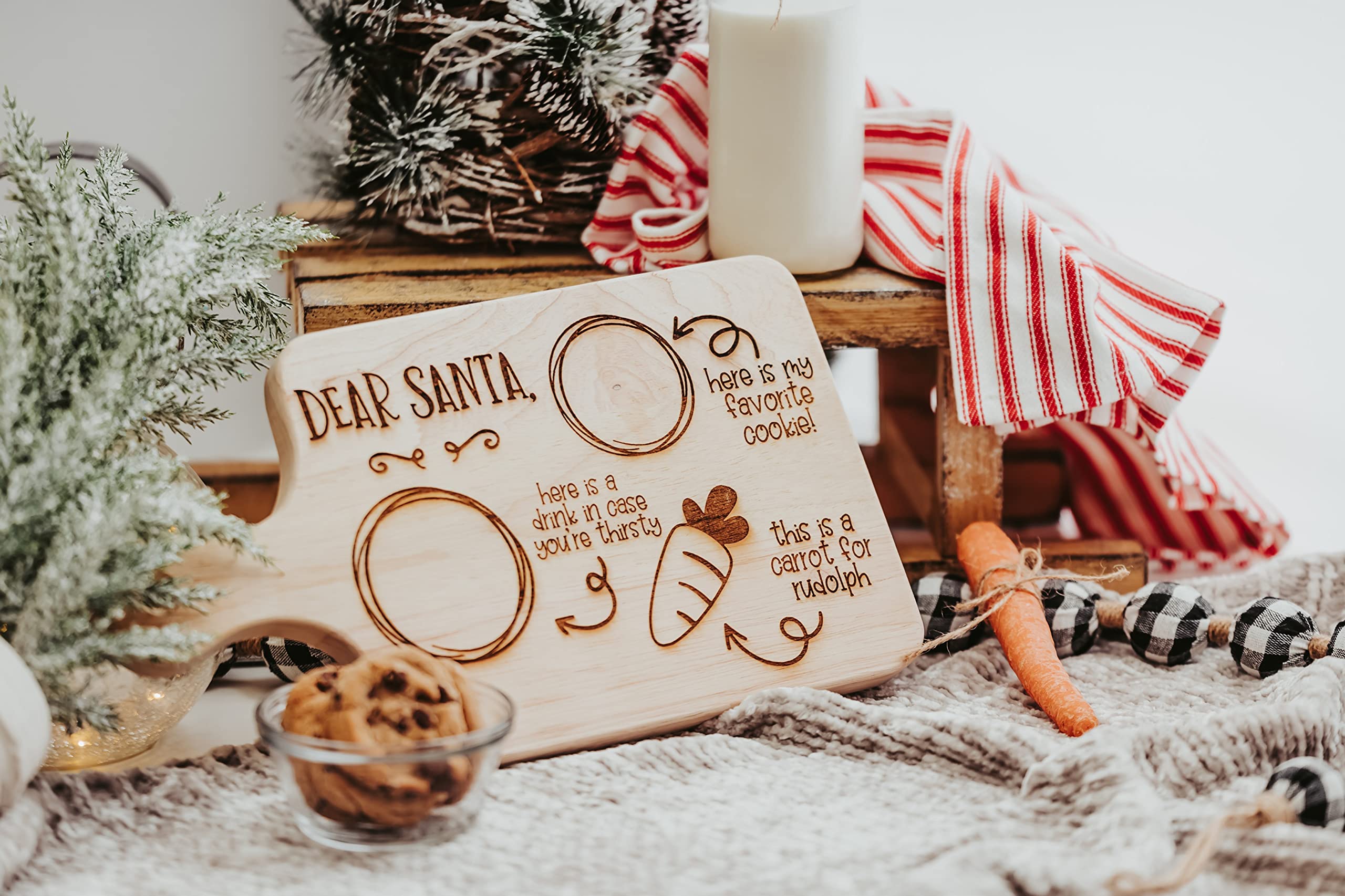 Legacy and Light Engraved Wooden Santa Cookie Plate for Christmas Traditions, Board for Santa Claus and Reindeer for Milk and Cookies