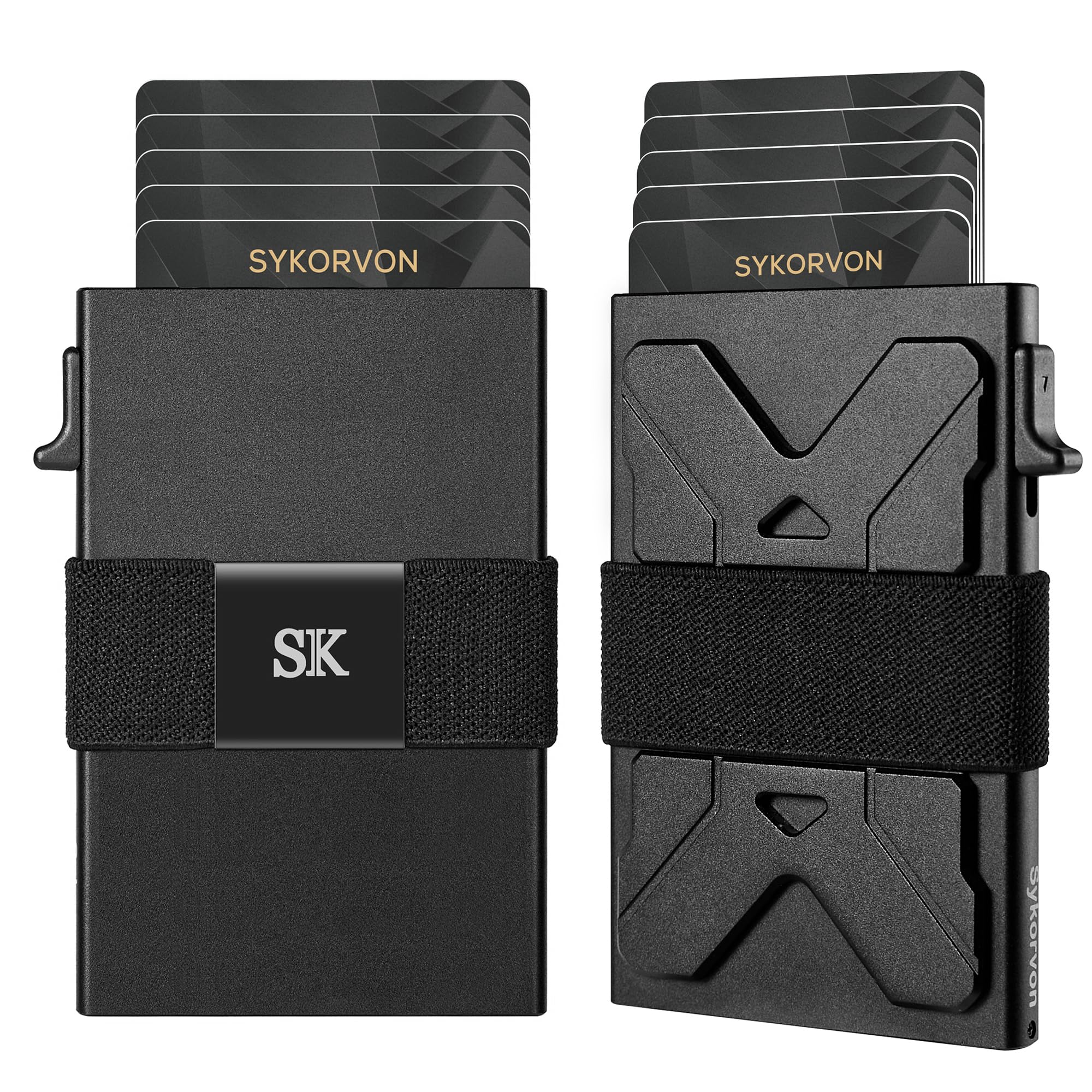 Sykorvon Minimalist Card Holder Wallet for Men, Aluminum Slim Metal Wallet with Money Band, RFID Blocking Pop Up Wallet, Holds 12+ Cards Plus Cash…