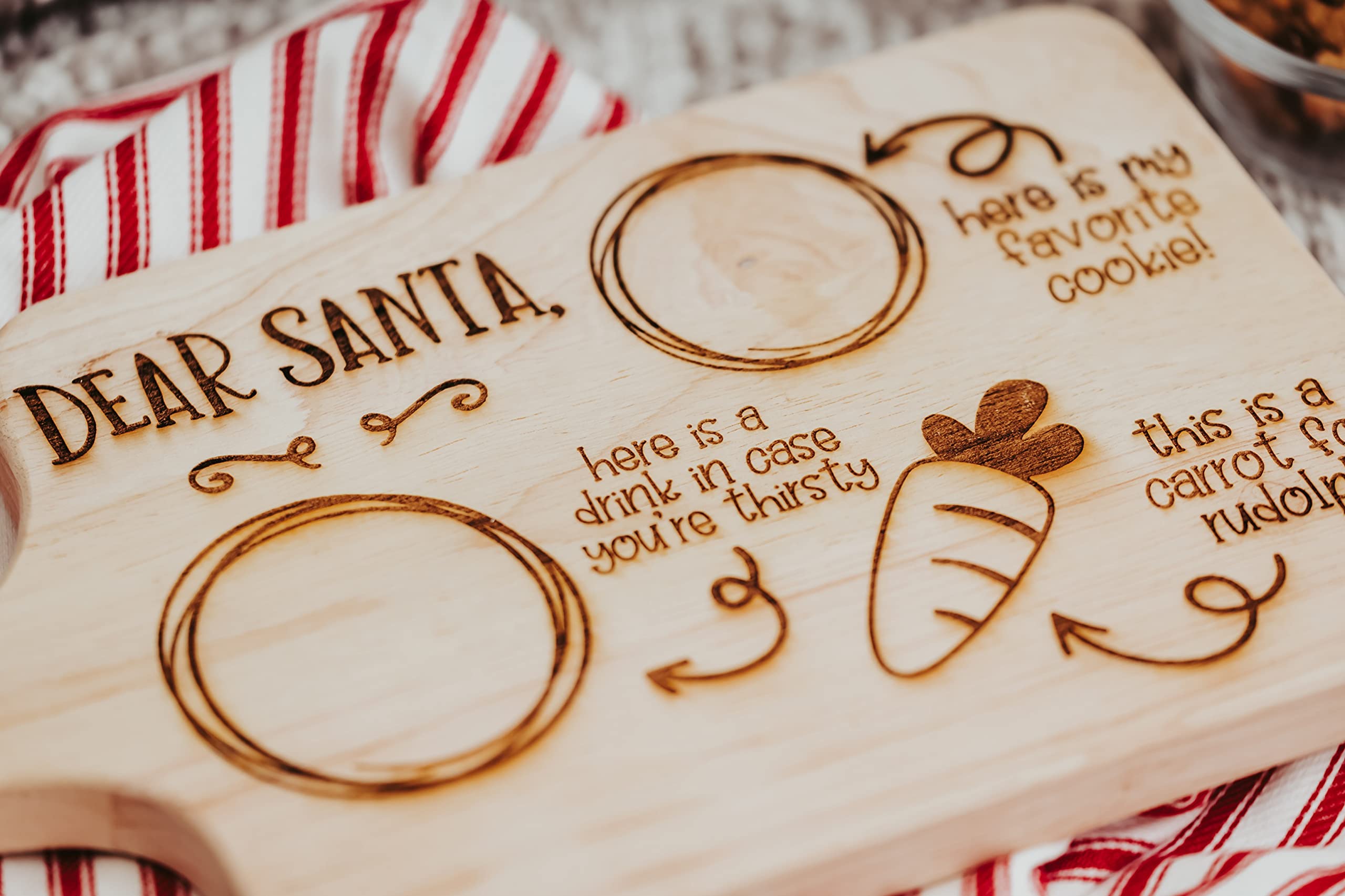 Legacy and Light Engraved Wooden Santa Cookie Plate for Christmas Traditions, Board for Santa Claus and Reindeer for Milk and Cookies