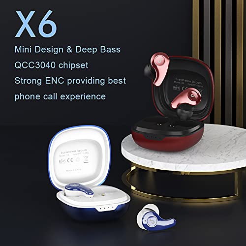 Soiedroo Red Bluetooth Wireless Earbuds Deep Bass Headphone with Dual Mic, CVC8.0 Noise Cancelling Earphone 3D Stereo Sound,Crystle Clear Phone Call Voice with Wireless Fast Chargingā¦