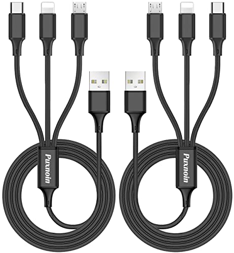 Puxnoin Multi Charging Cable, 6FT 2Pack Multi Charger Cable Universal 3 in 1 Multiple USB Cable Fast Charging Cord with Type C, Micro USB Port Connectors Compatible with Cell Phones Tablets and More