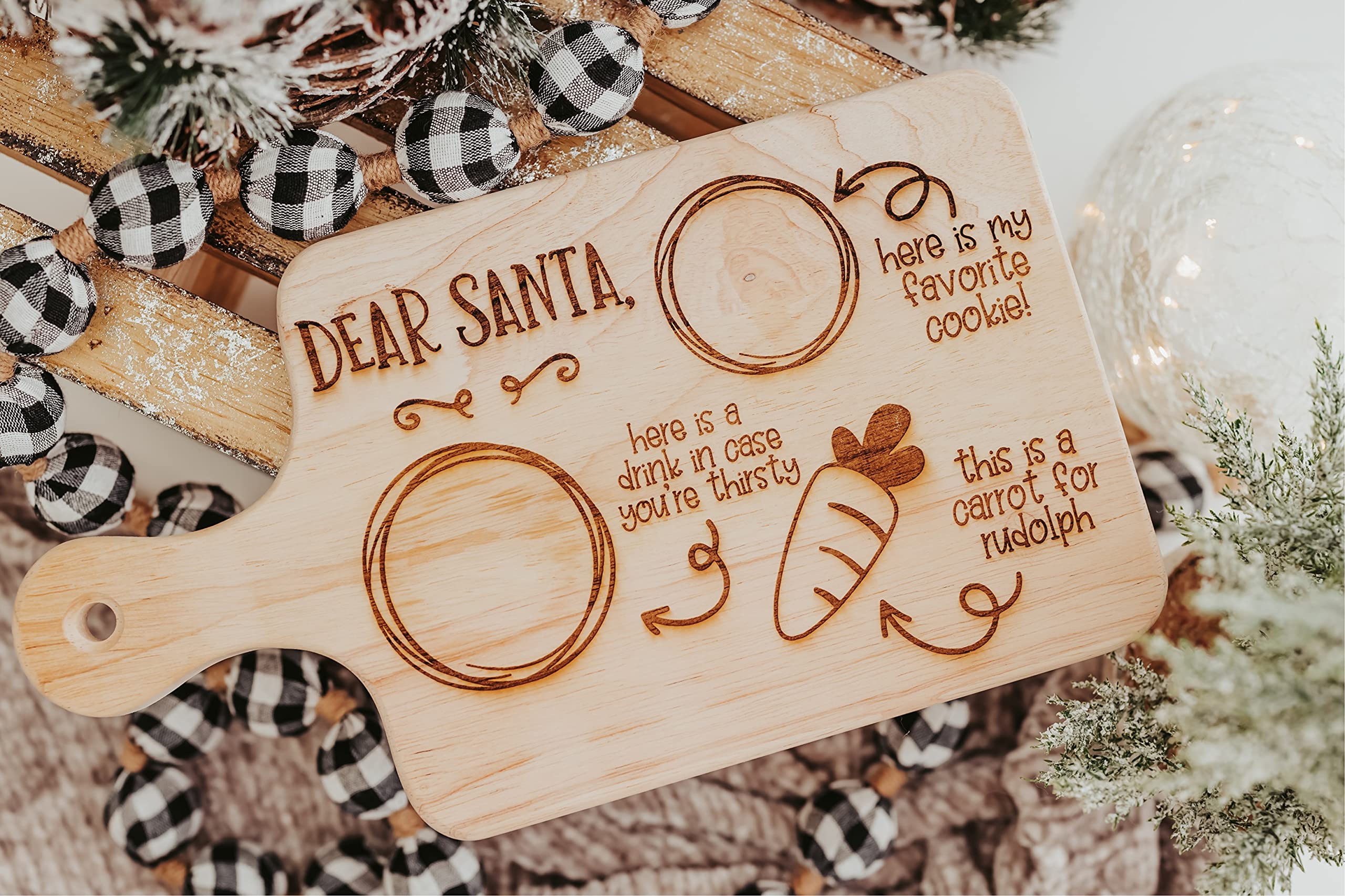 Legacy and Light Engraved Wooden Santa Cookie Plate for Christmas Traditions, Board for Santa Claus and Reindeer for Milk and Cookies