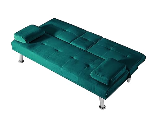 Eafurn Modular Sectional Sets Convertible Sofa Bed, Adjustable Modern Futon Couch-Breathable Fabric Folding Lounge Loveseat Reversible Daybed Easy to Clean-Ideal for Bedroom, 68", Green Velvet