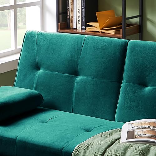 Eafurn Modular Sectional Sets Convertible Sofa Bed, Adjustable Modern Futon Couch-Breathable Fabric Folding Lounge Loveseat Reversible Daybed Easy to Clean-Ideal for Bedroom, 68", Green Velvet