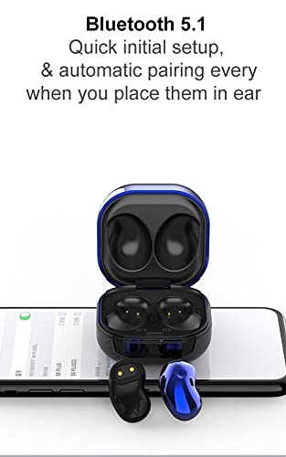eDealz Fully Wireless Bluetooth 5.1 Rechargeable IPX4 Waterproof Sweatproof Earbud Headphones with Microphone, Micro USB LCD Clock Charging Case Surround Stereo Bass and Noise Cancelling Calls (Blue)
