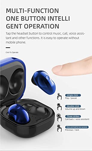 eDealz Fully Wireless Bluetooth 5.1 Rechargeable IPX4 Waterproof Sweatproof Earbud Headphones with Microphone, Micro USB LCD Clock Charging Case Surround Stereo Bass and Noise Cancelling Calls (Blue)