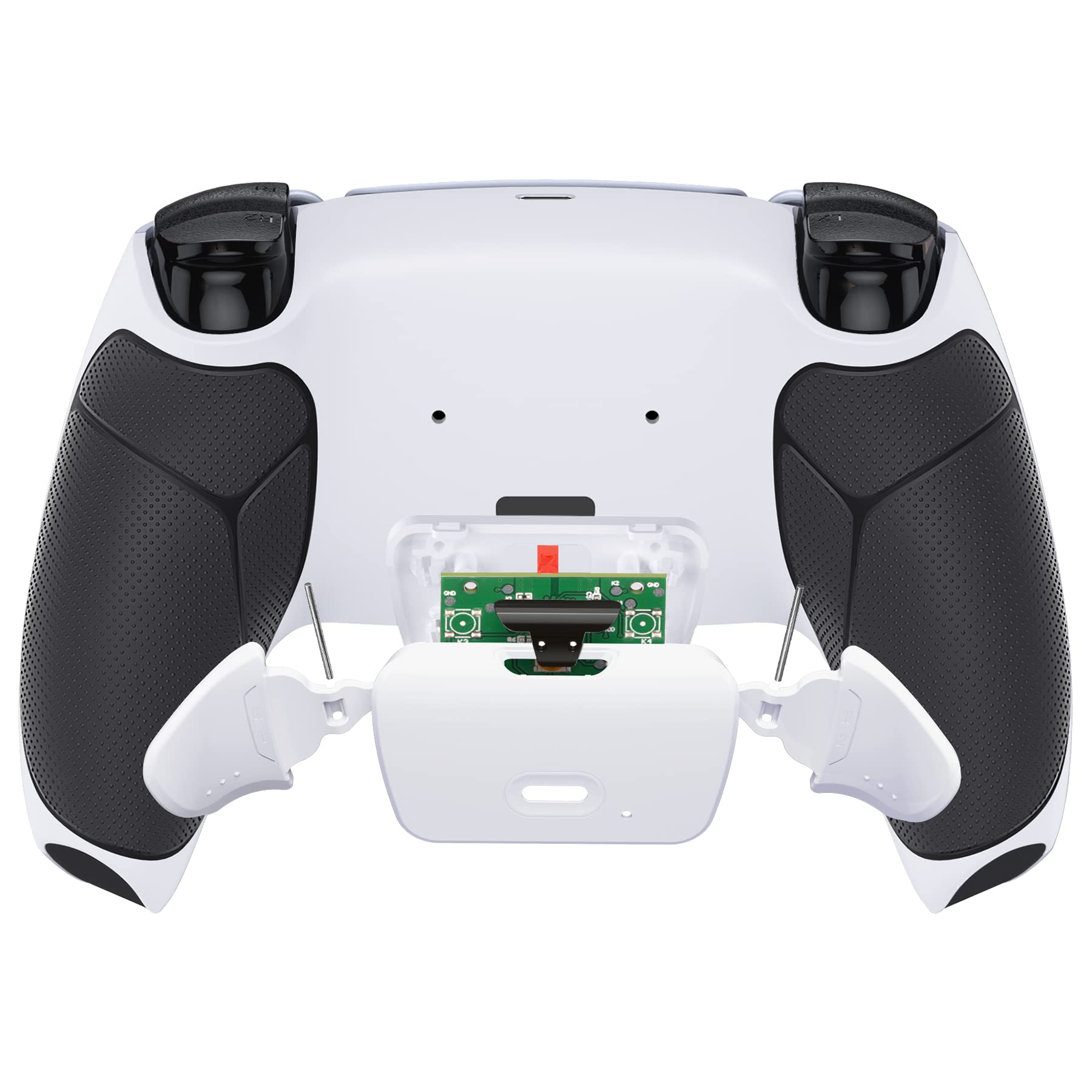 eXtremeRate Black Rubberized Grip Programable RISE 2.0 Remap Kit for PS5 Controller BDM 010 BDM 020, Upgrade Board & White Redesigned Back Shell & White Back Buttons for PS5 Controller - NO Controller