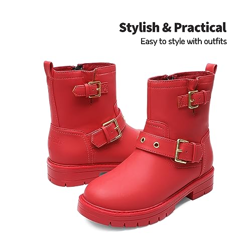 DREAM PAIRS Girls Ankle Booties Waterproof Side Zipper Boots Sdbo2305k Red Size 2 Little Kid