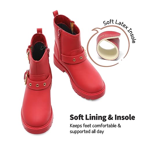DREAM PAIRS Girls Ankle Booties Waterproof Side Zipper Boots Sdbo2305k Red Size 2 Little Kid