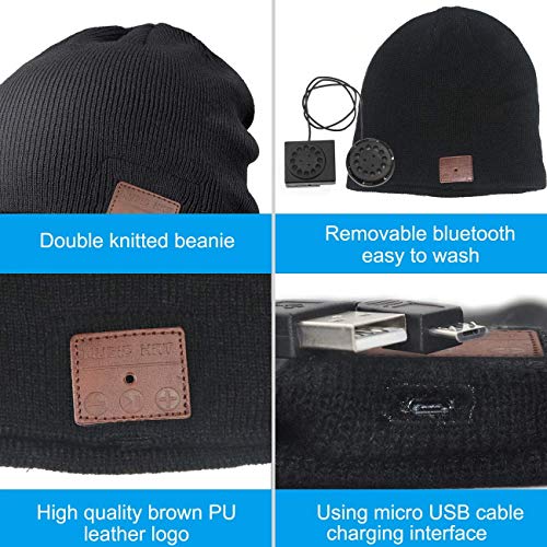 Happy-top Beanie Wireless Music Headphones Hat Compatible for iPhone Samsung Android (Dark Grey)