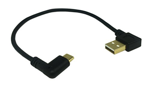 CERRXIAN 9 inch Gold Plated USB Left & Right Angle 3.0 Type C Male to Left Angle USB Type A 2.0 Male Fast Charge and Data Sync Cable L