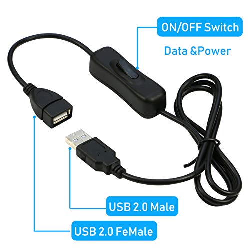 RIITOP USB Extension Cable with ON/Off Switch USB Male to Female Cable Support (Data and Power) for USB Headset, LED Strips(2-Pack)