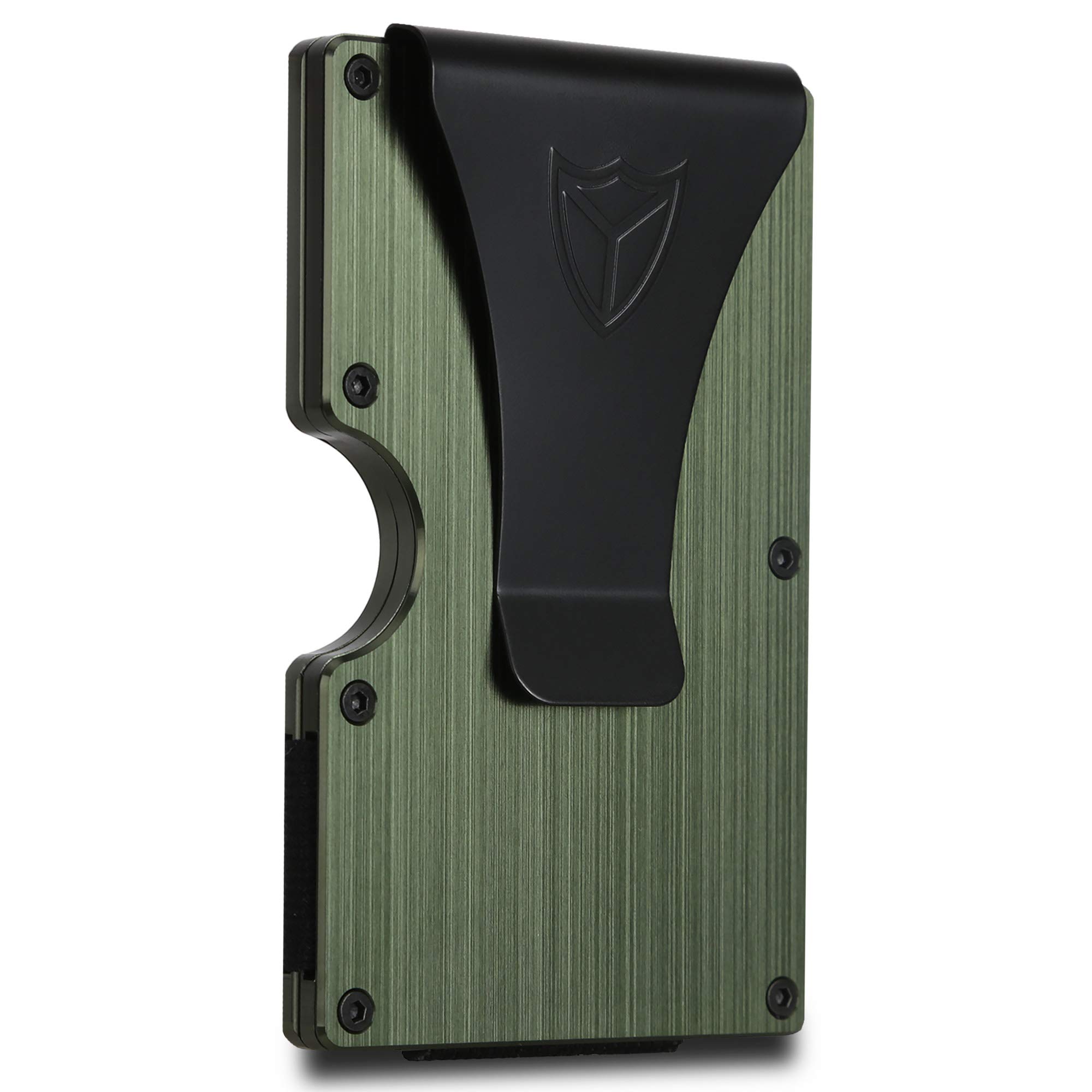 DONWORD Minimalist Wallet for Men RFID Blocking Aluminum Wallet Carbon Fiber Card Case Metal Wallet Minimalist Front Pocket Card Holder Cash Strap Mens Wallet (Army Green)