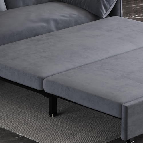 YUNLife&Home Pull Out Sleeper Sofa Bed,Convertible Futon Loveseat Sofá 3-in-1,Chaise Lounge Chair Velvet Upholstery 2-Seat Couch Reversible Folding Guest Daybed,Adjustable Backrest,600lb Capacity