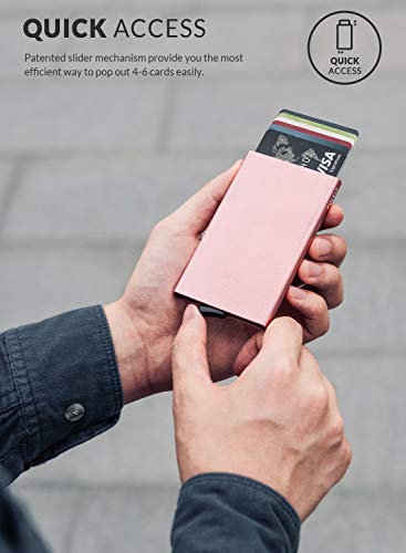 VULKIT Pop Up Wallet, Slim Minimalist Credit Card Holder For Men and Women RFID Blocking Mini Metal Case Rose Gold