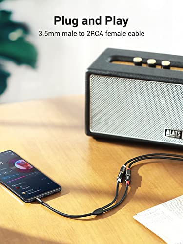 UGREEN RCA to Aux Cable 3.5mm Male to 2RCA Female Adapter Hi-Fi Sound RCA Auxiliary Stereo Audio Cord Gold Plated RCA Y Splitter 1/8 to RCA Connector for iPhone MP3 Tablet Computer Speaker 0.8 FT