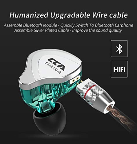 CCA C10 InEar Headphones IEM Earbuds 4BA 1DD Hybrid Drivers, 5 Drivers Hifi InEar Monitors High Resolution Earphones(Black no mic)