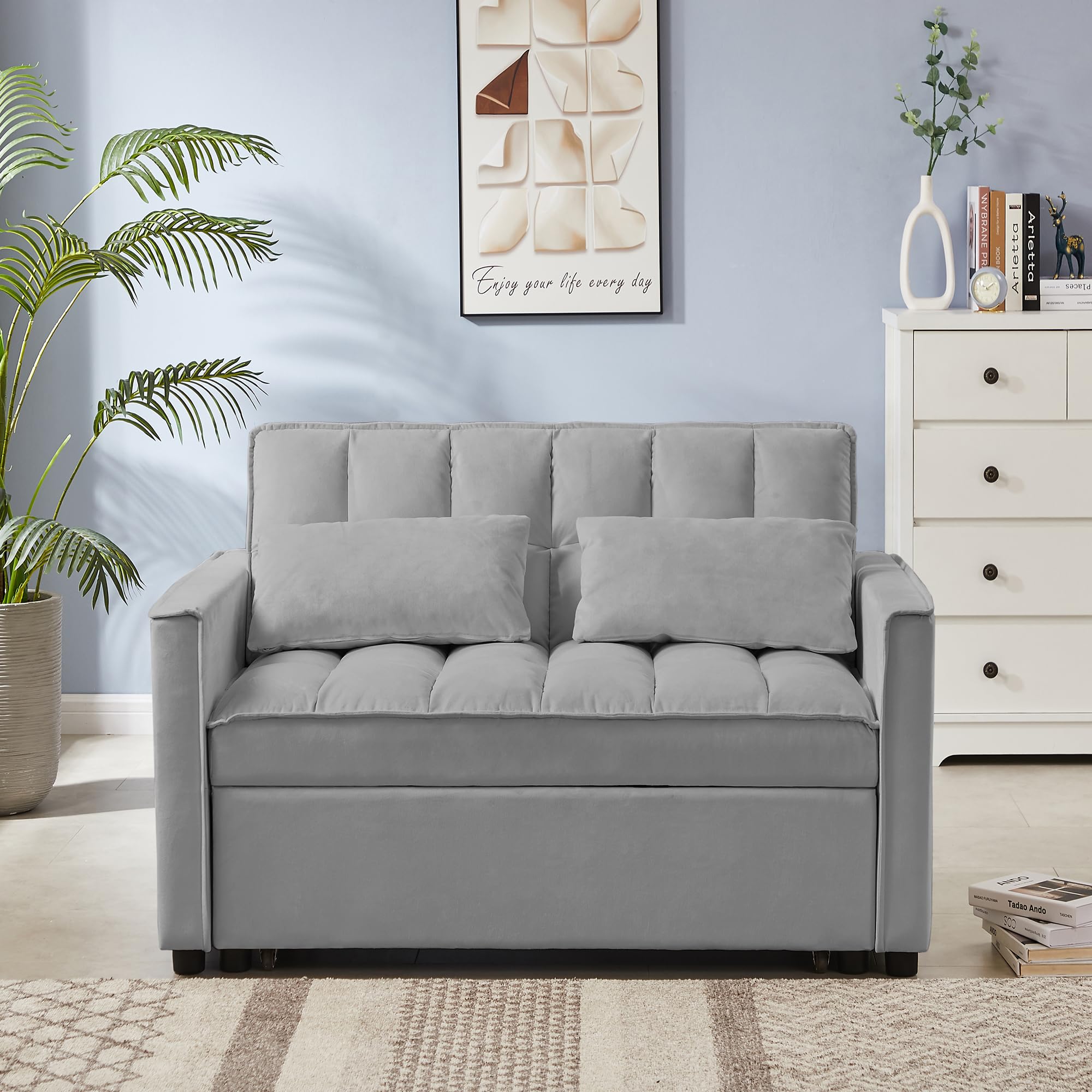Eafurn Loveseat Pull, Gray Soft Velvet Couch Bed